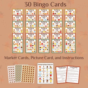 Thanksgiving Bingo for Kids and Adults, Printable Bingo Cards ...