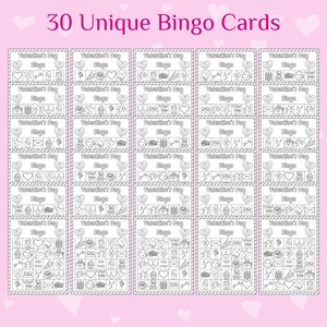 Valentine's Day Bingo Coloring Cards, 30 Unique Cards (digital Download ...