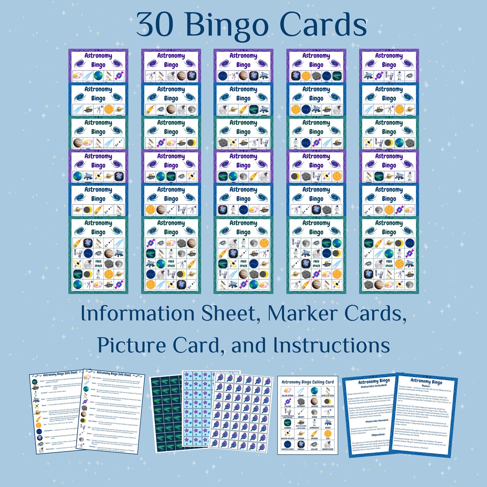 Astronomy Bingo Game, Outer Space Educational Bingo for Family, Friends ...