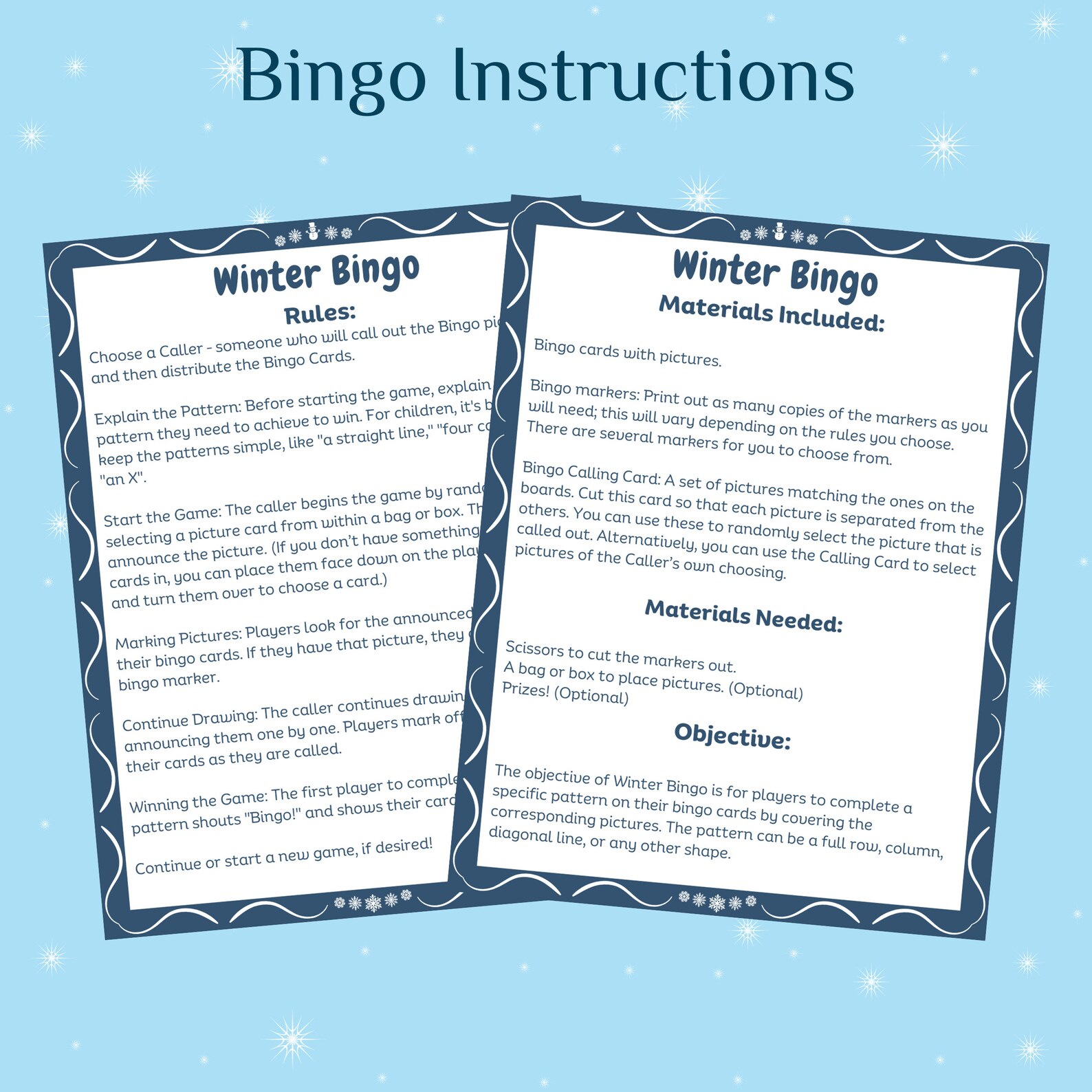 Winter Bingo, 30 Printable Bingo Cards, Winter Games for Family and ...