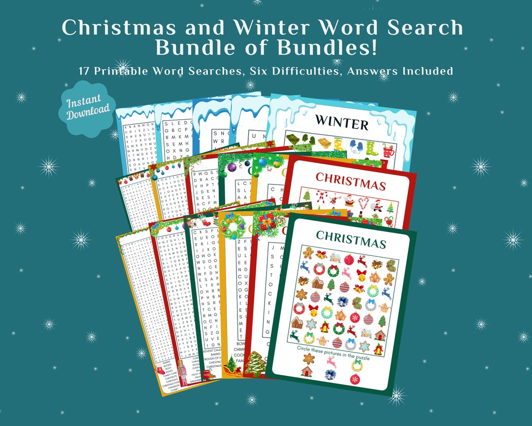Christmas and Winter Word Search Bundle, Printable Digital Download for ...