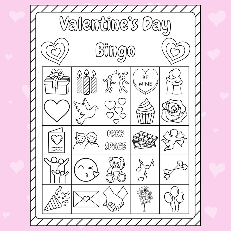 Valentine's Day Bingo Coloring Cards, 30 Unique Cards (digital Download ...