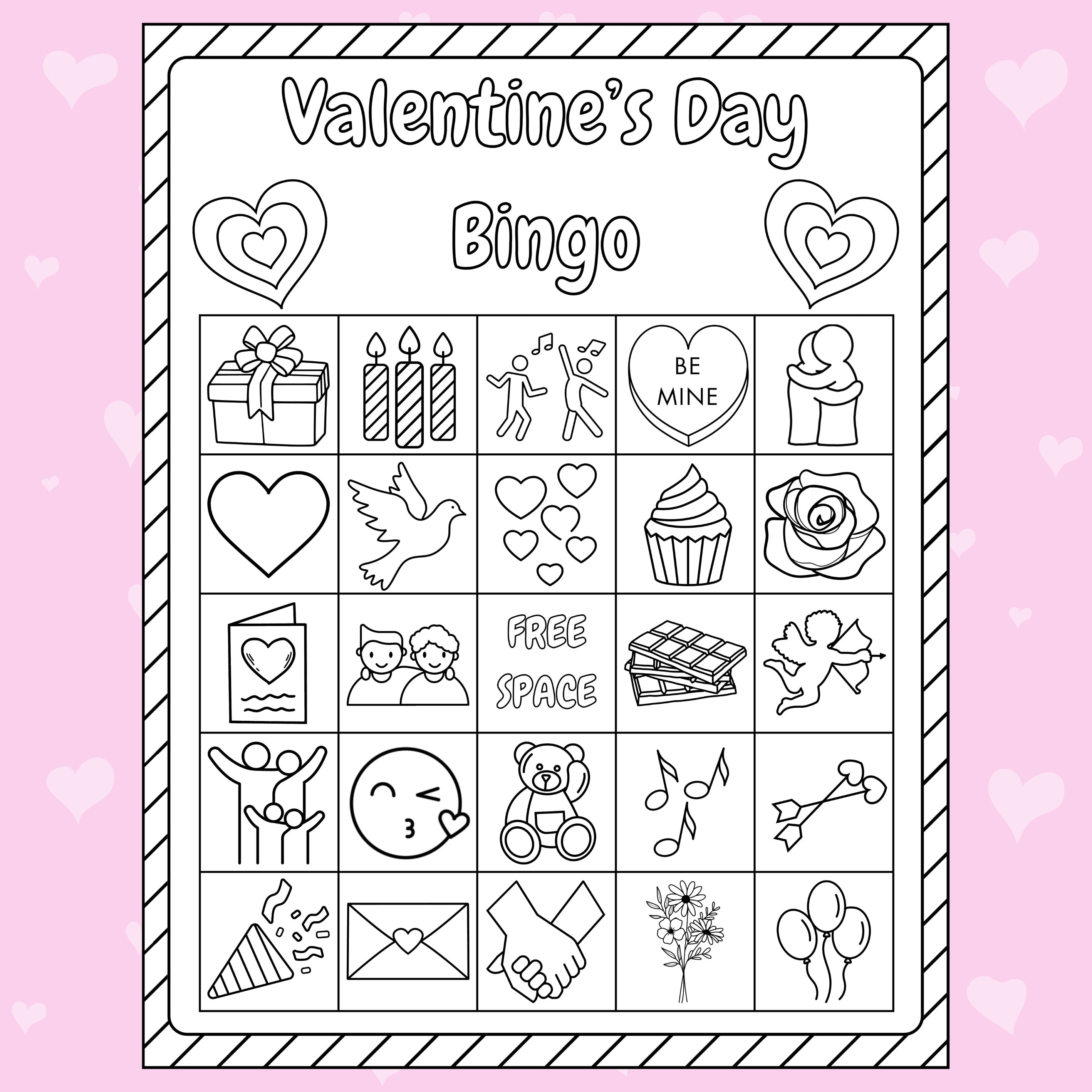 Valentine's Day Bingo Coloring Cards, 30 Unique Game Cards to Color ...