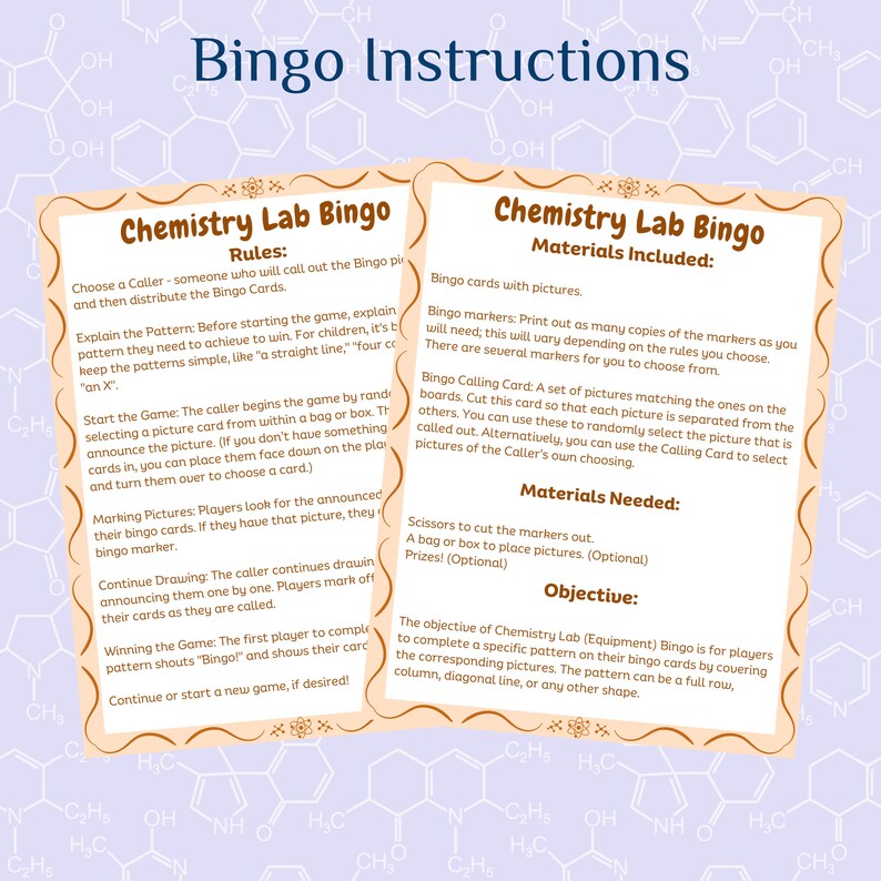 Chemistry Lab Bingo Cards, Educational Science Bingo Game, Information ...