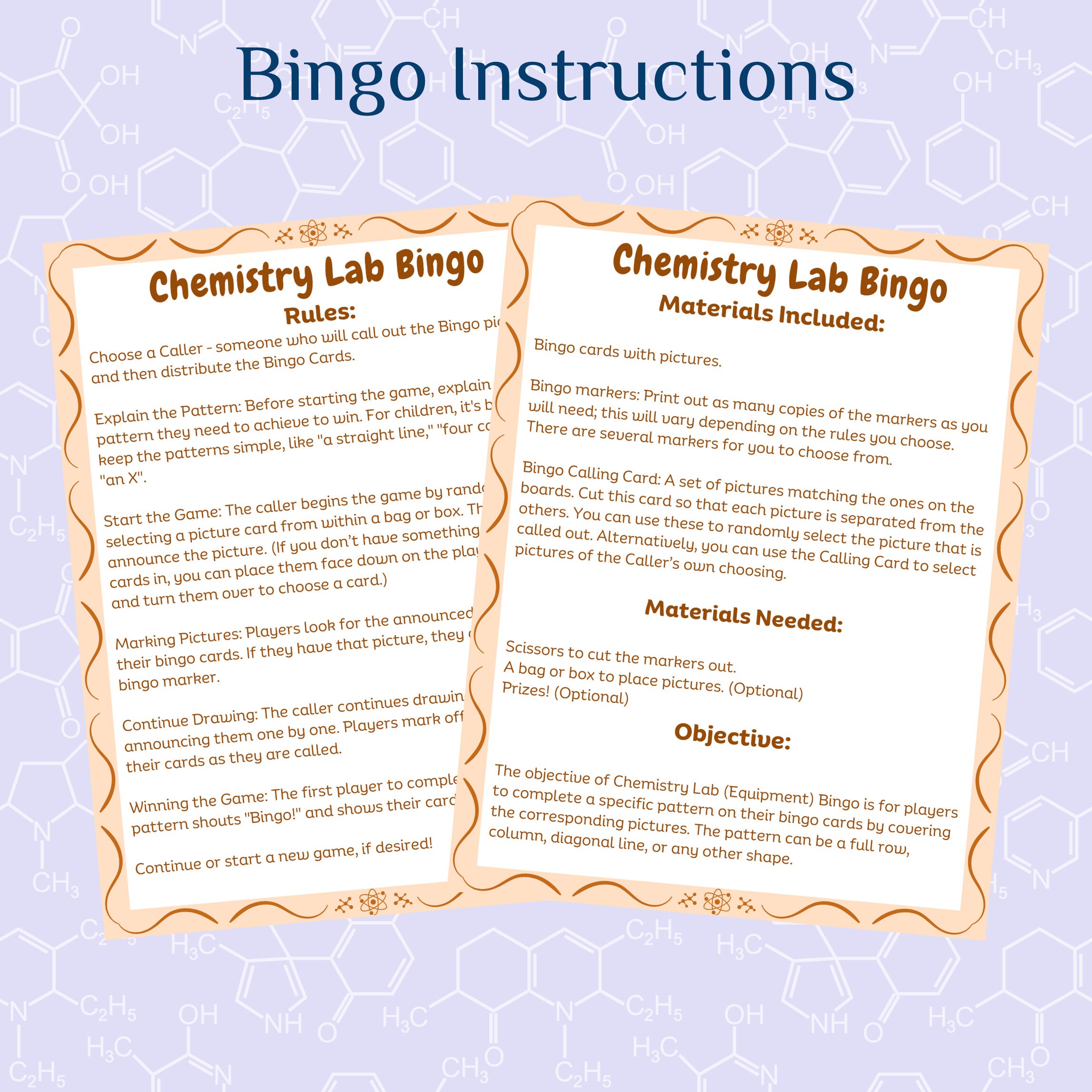 Chemistry Lab Bingo Cards, Educational Science Bingo Game, Information ...