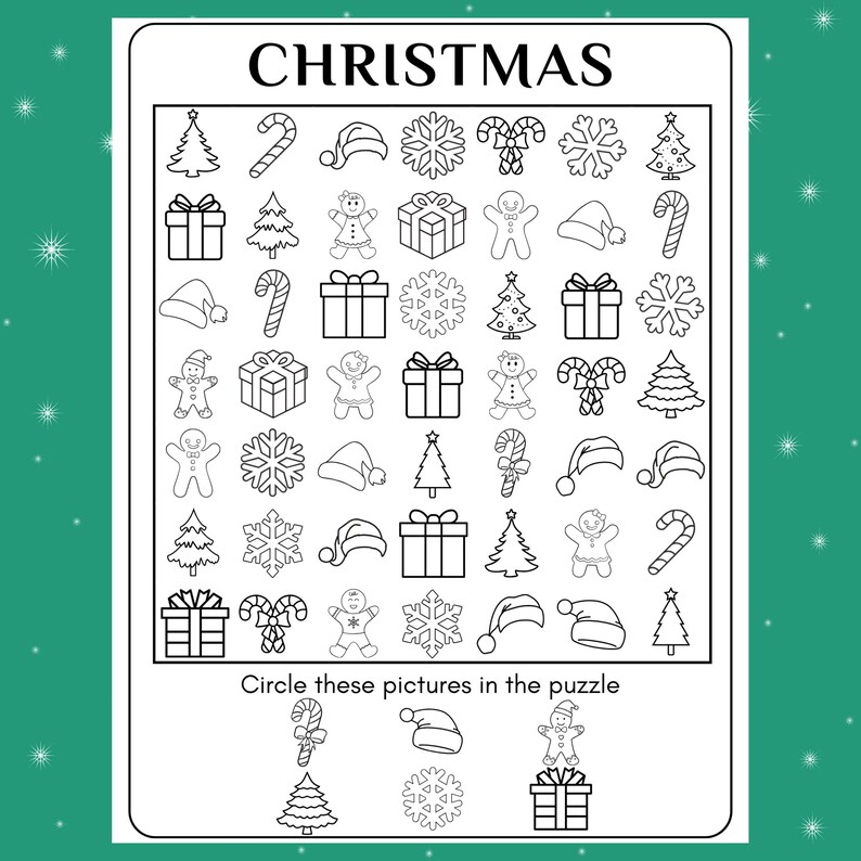 Christmas and Winter Picture Search Puzzles to Color - Etsy