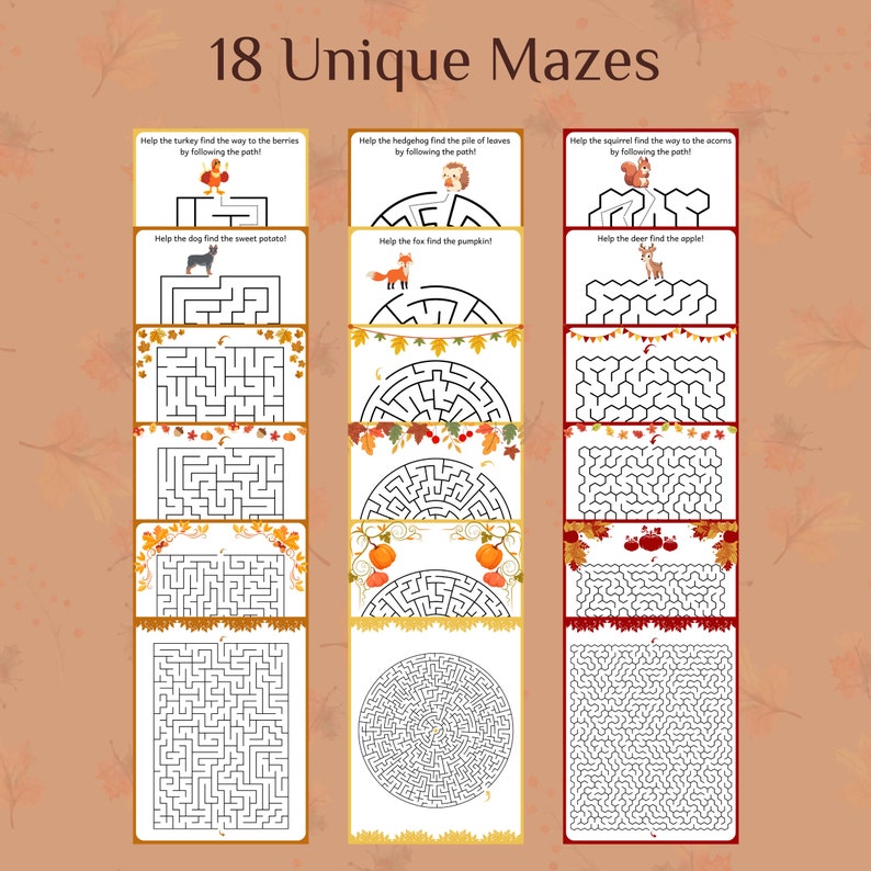 Thanksgiving Mazes, 18 Activity Pages (digital Download) - Etsy