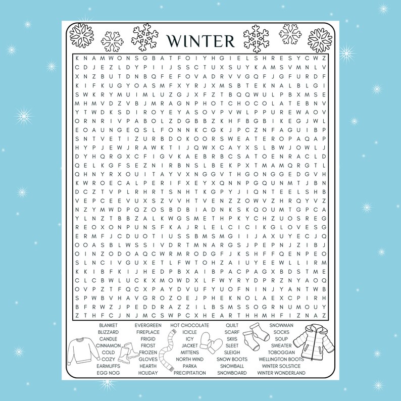 Winter Word Search Bundle, Black & White Printable (digital Download ...