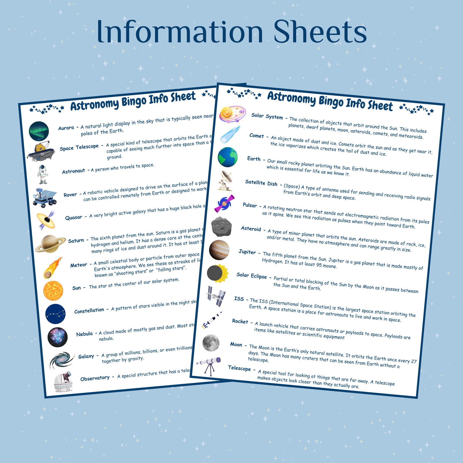 Astronomy Bingo Game, Outer Space Educational Bingo for Family, Friends ...