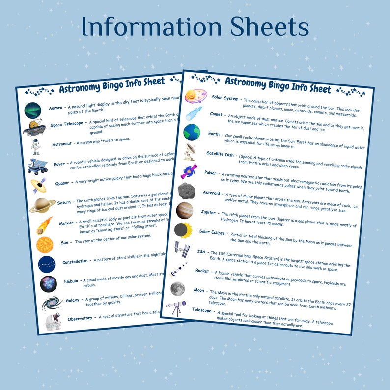 Astronomy Bingo Game, Outer Space Educational Bingo for Family, Friends ...