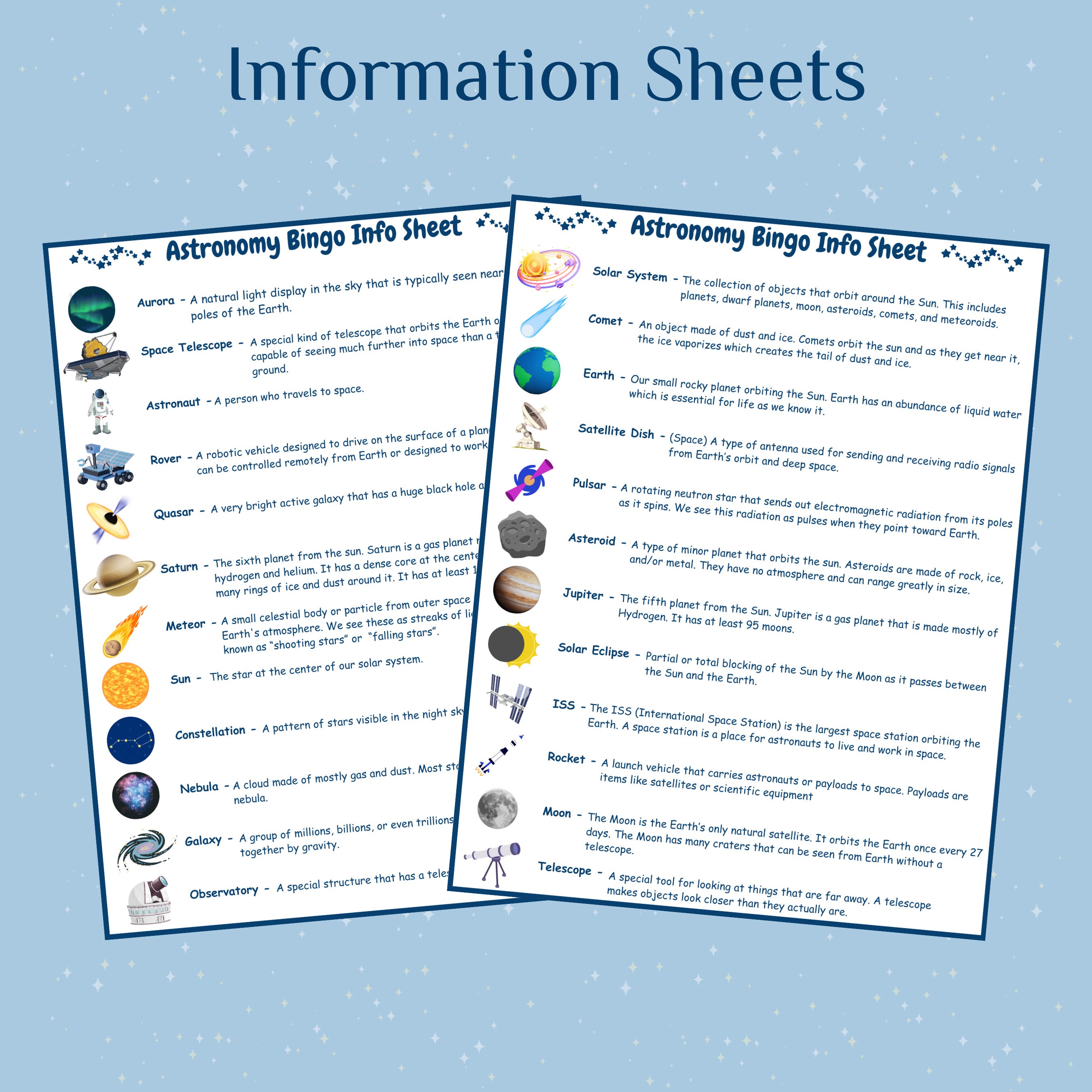 Astronomy Bingo Game, Outer Space Educational Bingo for Family, Friends ...