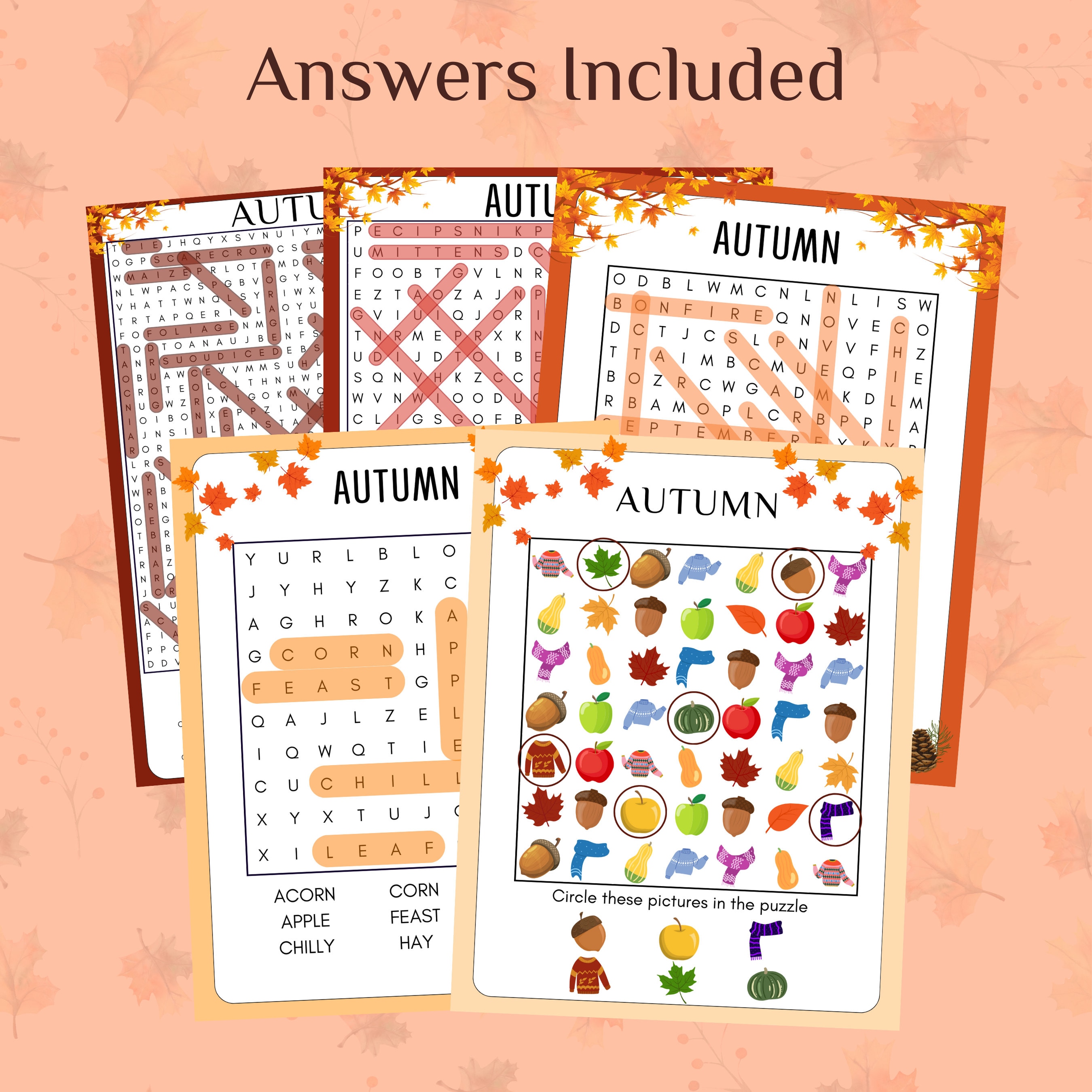 Autumn Word Search Bundle Printable Digital Download for - Etsy