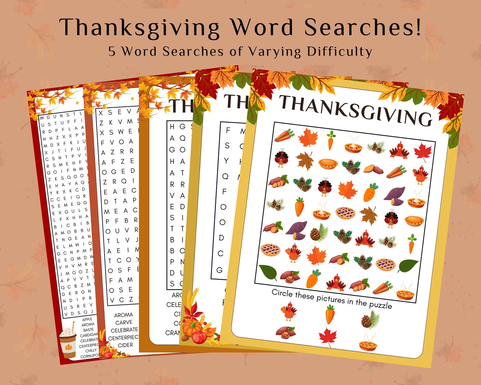 Thanksgiving Word Search Bundle, Printable Digital Download for ...