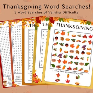 Thanksgiving Word Search Bundle, Printable Digital Download for ...