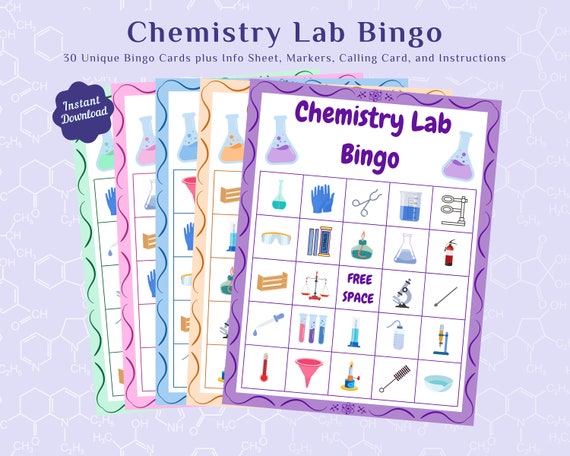 Chemistry Lab Bingo Cards, Educational Science Bingo Game