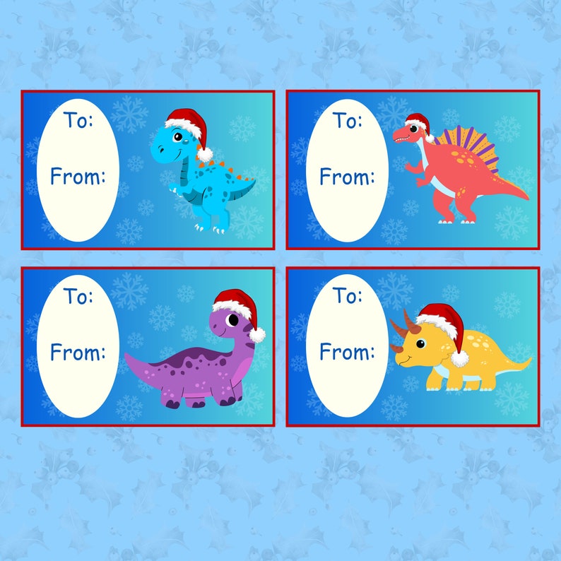 Cute Dinosaurs - Printable Christmas Gift Tags, Holiday Labels With ...