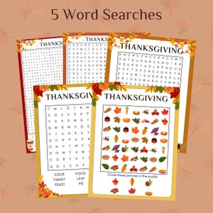 Thanksgiving Word Search Bundle, Printable Digital Download for ...