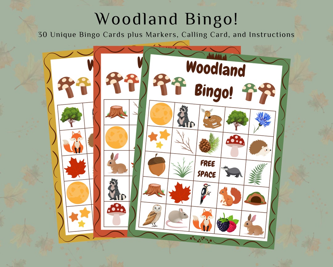 Woodland Bingo Cards for Kids & Adults, Forest Animal Game (PDF Pattern ...