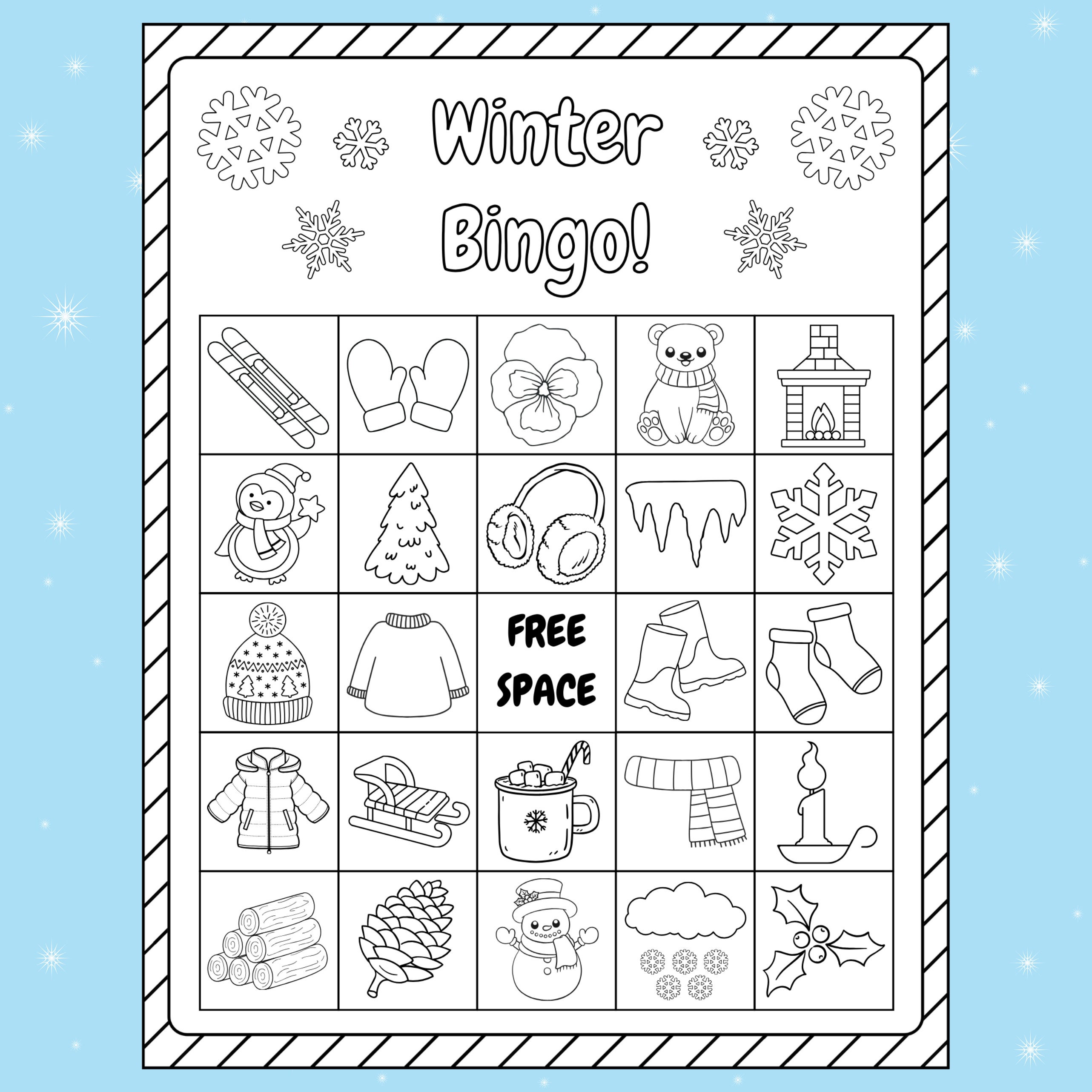 Winter Bingo Coloring Pages, 30 Unique Bingo Game Cards to Color In ...