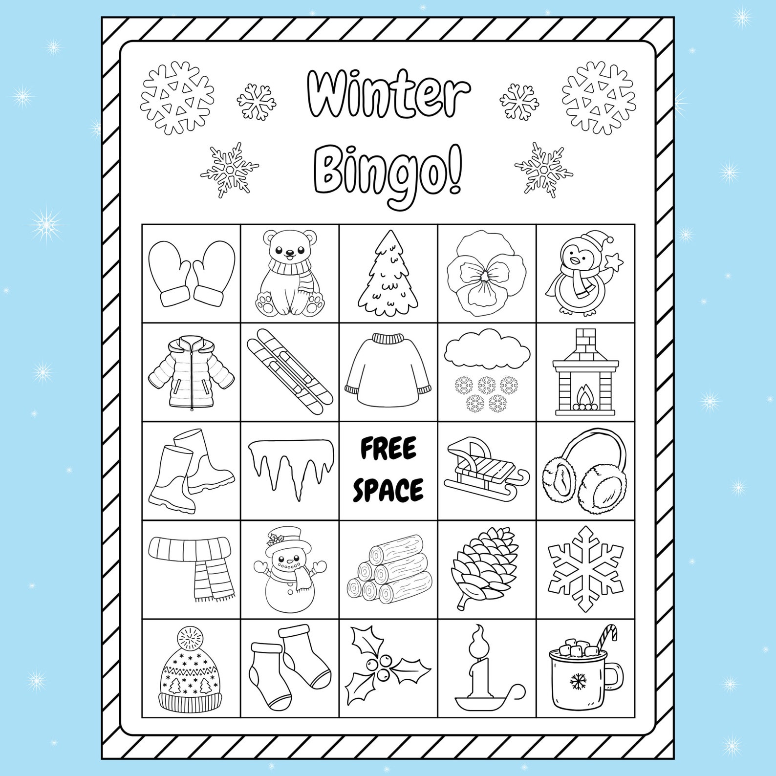 Winter Bingo Coloring Pages, 30 Unique Bingo Game Cards to Color In ...