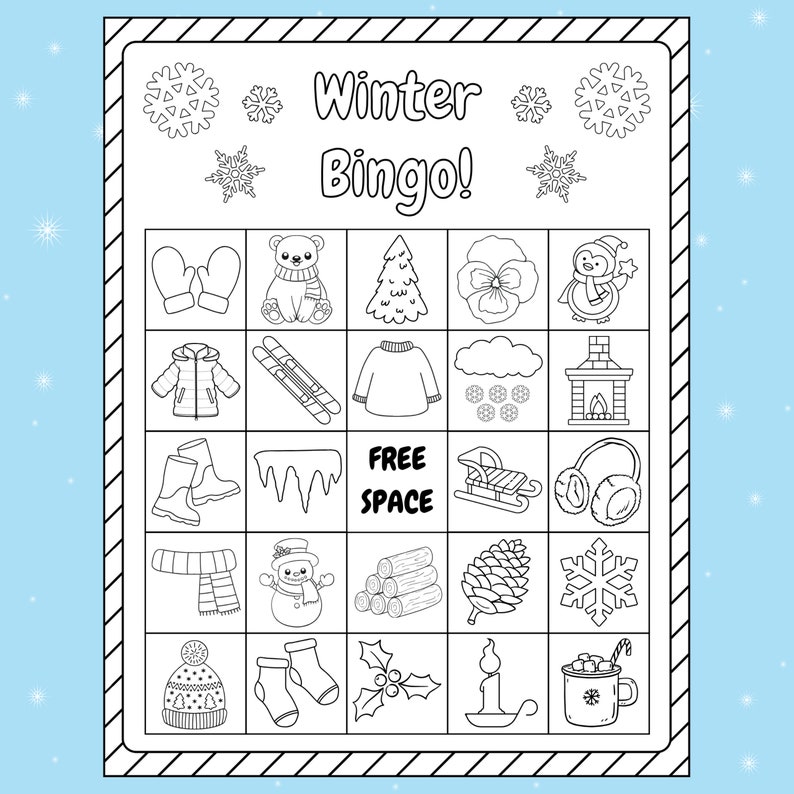 Winter Bingo Coloring Pages, 30 Unique Bingo Game Cards to Color In ...