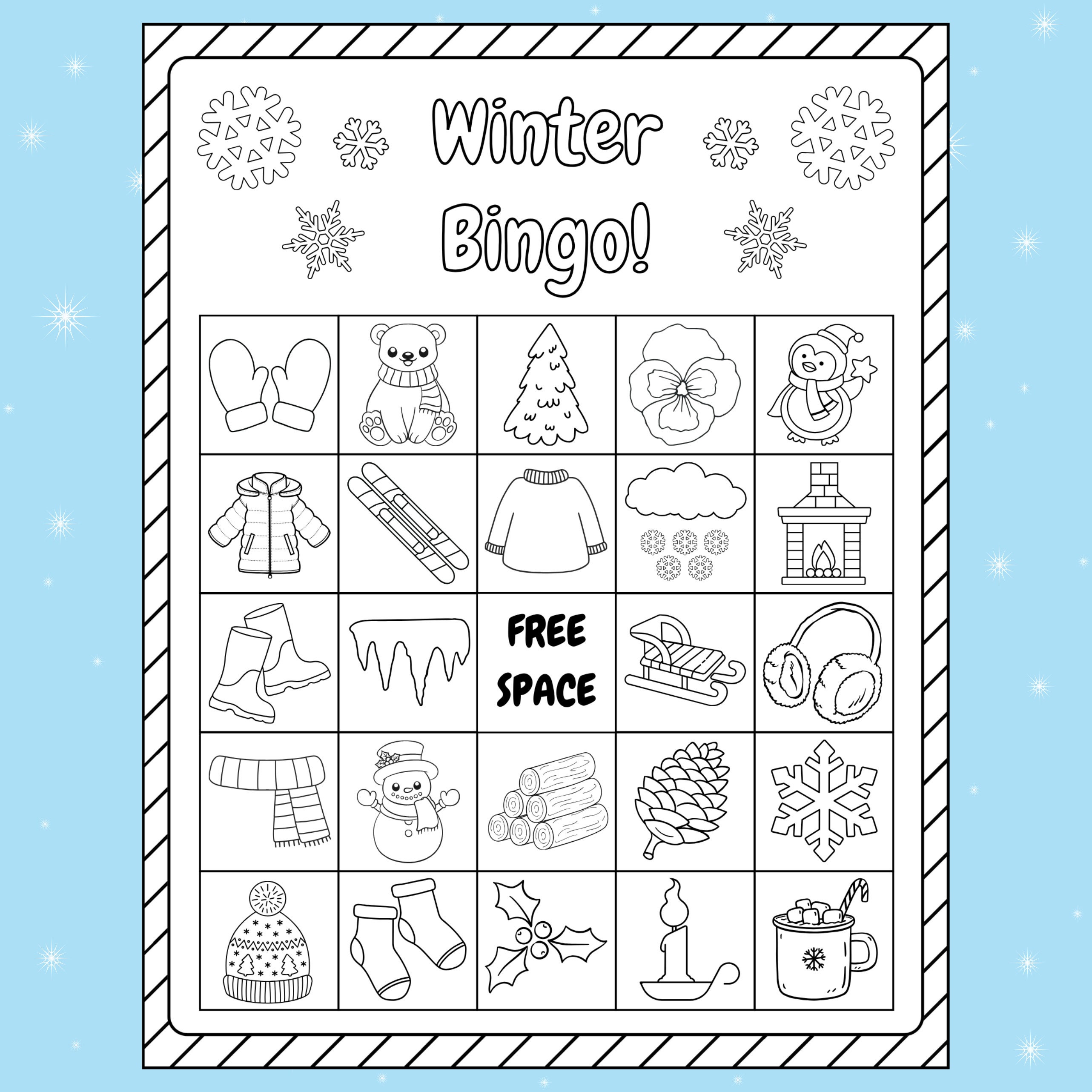 Winter Bingo Coloring Pages, 30 Unique Bingo Game Cards to Color In ...