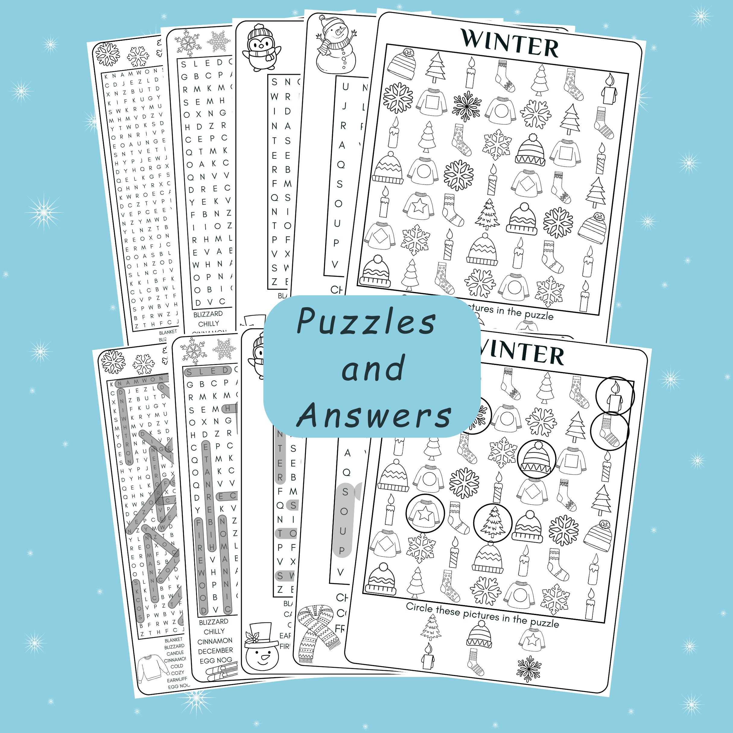 Winter Word Search Bundle, Black & White Printable (digital Download ...