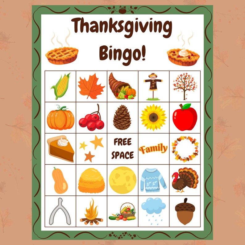 Thanksgiving Bingo for Kids and Adults, Printable Bingo Cards ...