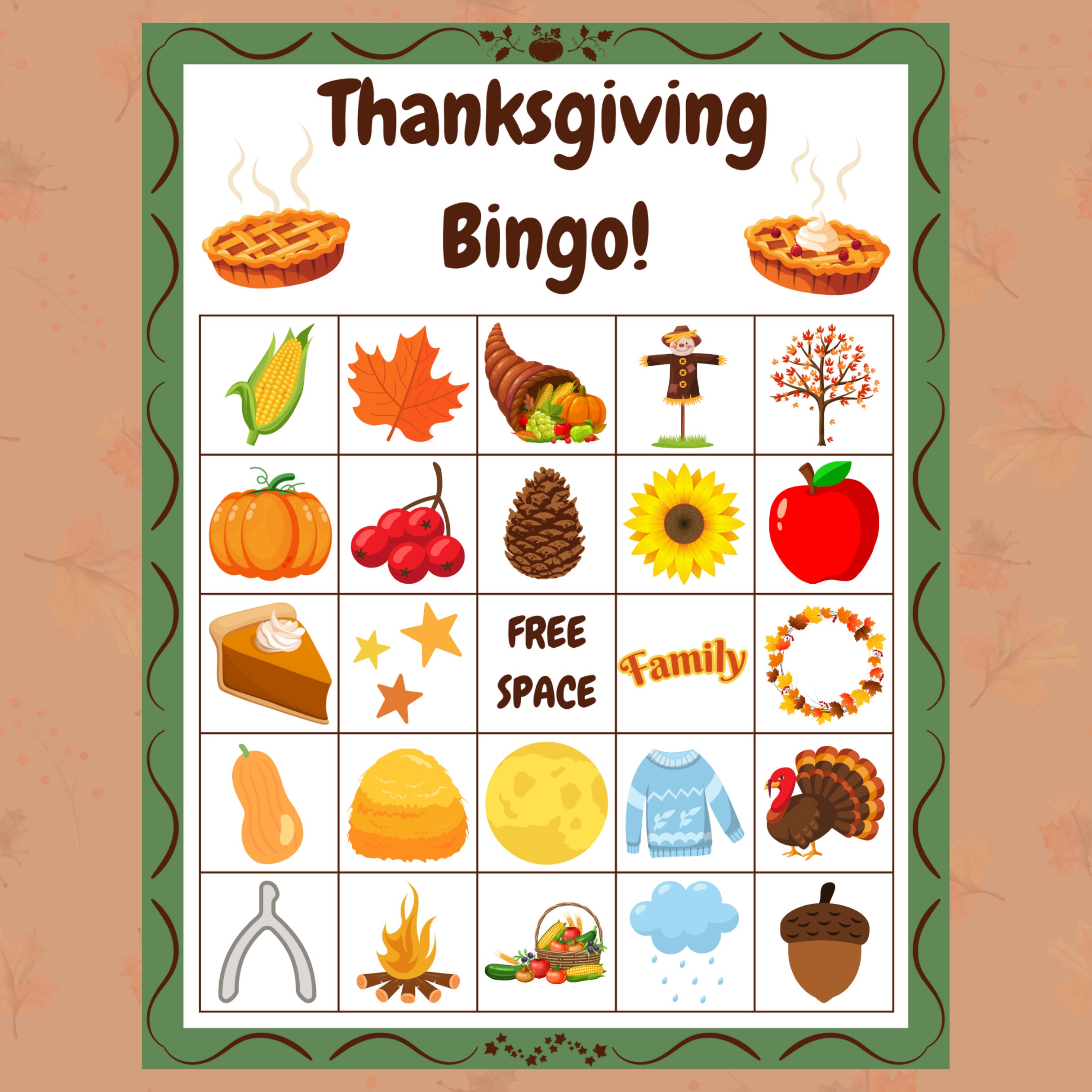 Thanksgiving Bingo for Kids and Adults, Printable Bingo Cards ...