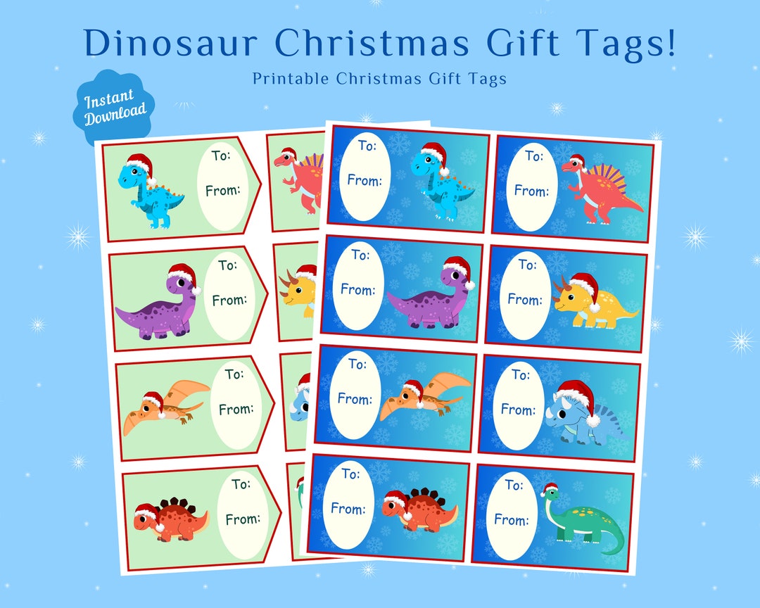 Dinosaur Christmas Gift Tags – Printable Holiday Labels (PDF Included ...