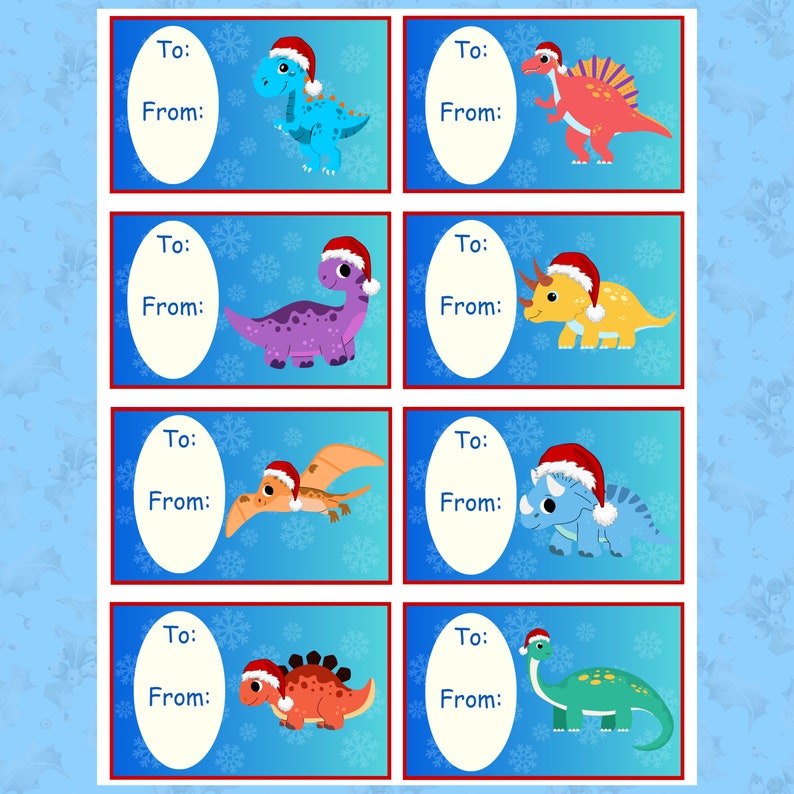 Dinosaur Christmas Gift Tags – Printable Holiday Labels (PDF Included ...