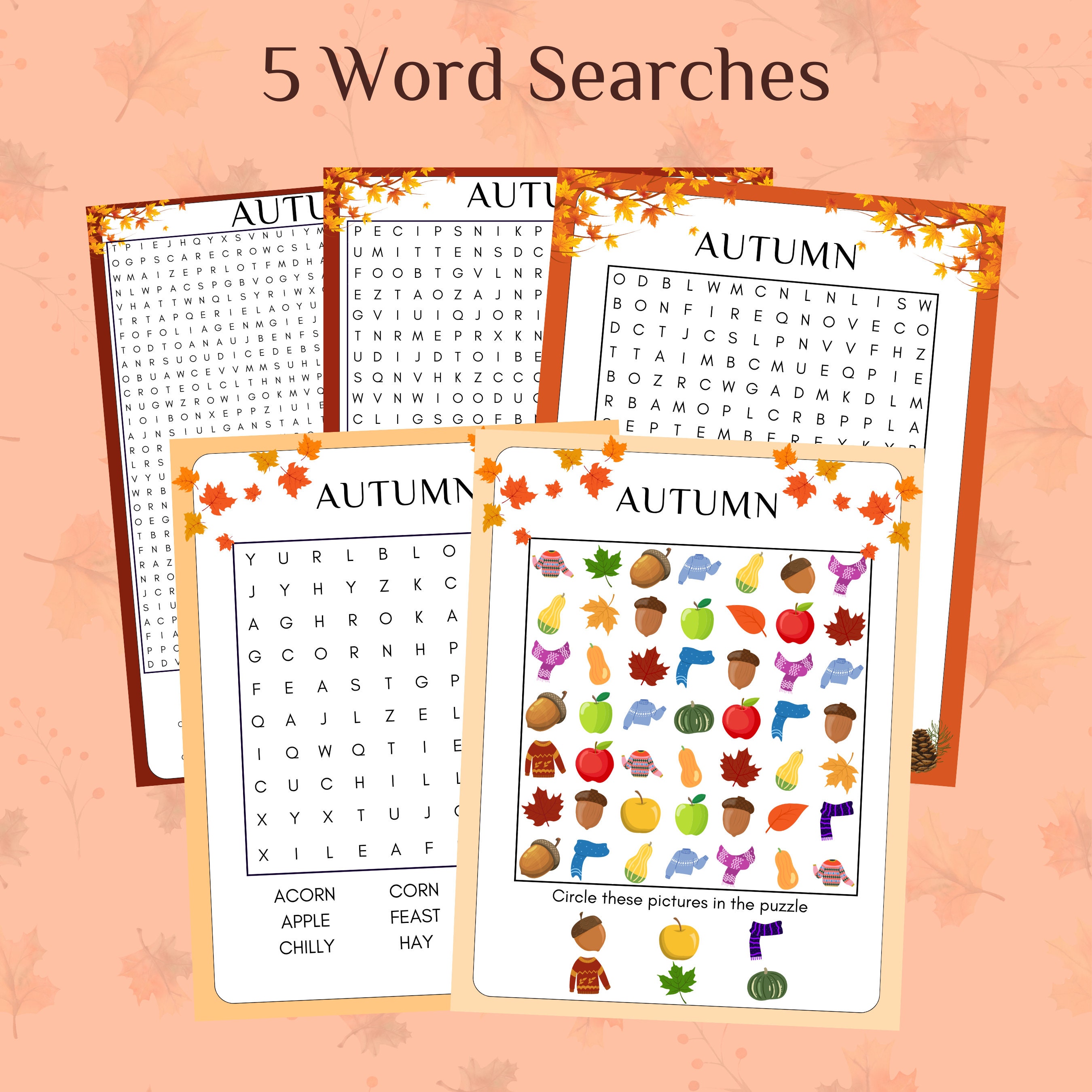 Autumn Word Search Bundle, Printable Digital Download for Fall, Fall ...