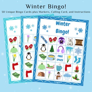 Winter Bingo, 30 Printable Bingo Cards, Winter Games for Family and ...