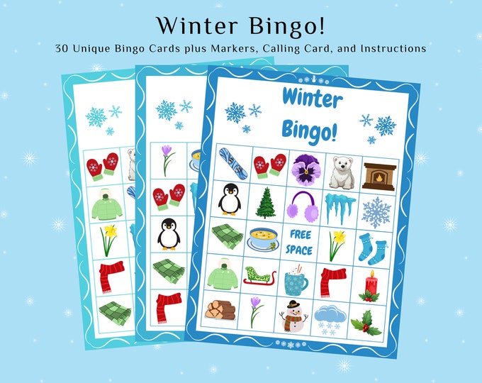 Winter Bingo 60 Printable Cards INSTANT DOWNLOAD - Etsy