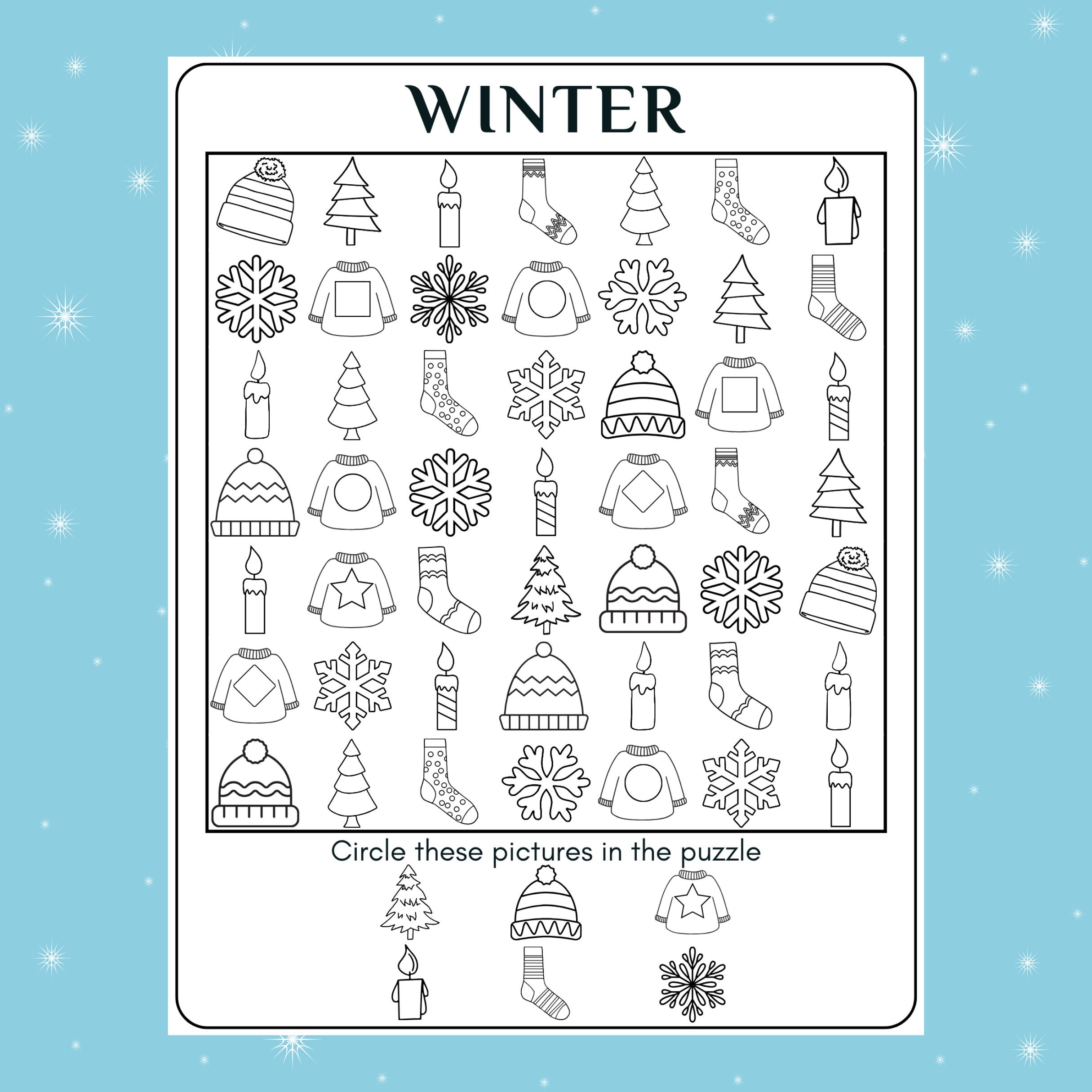 Winter Word Search Bundle, Black & White Printable (digital Download ...