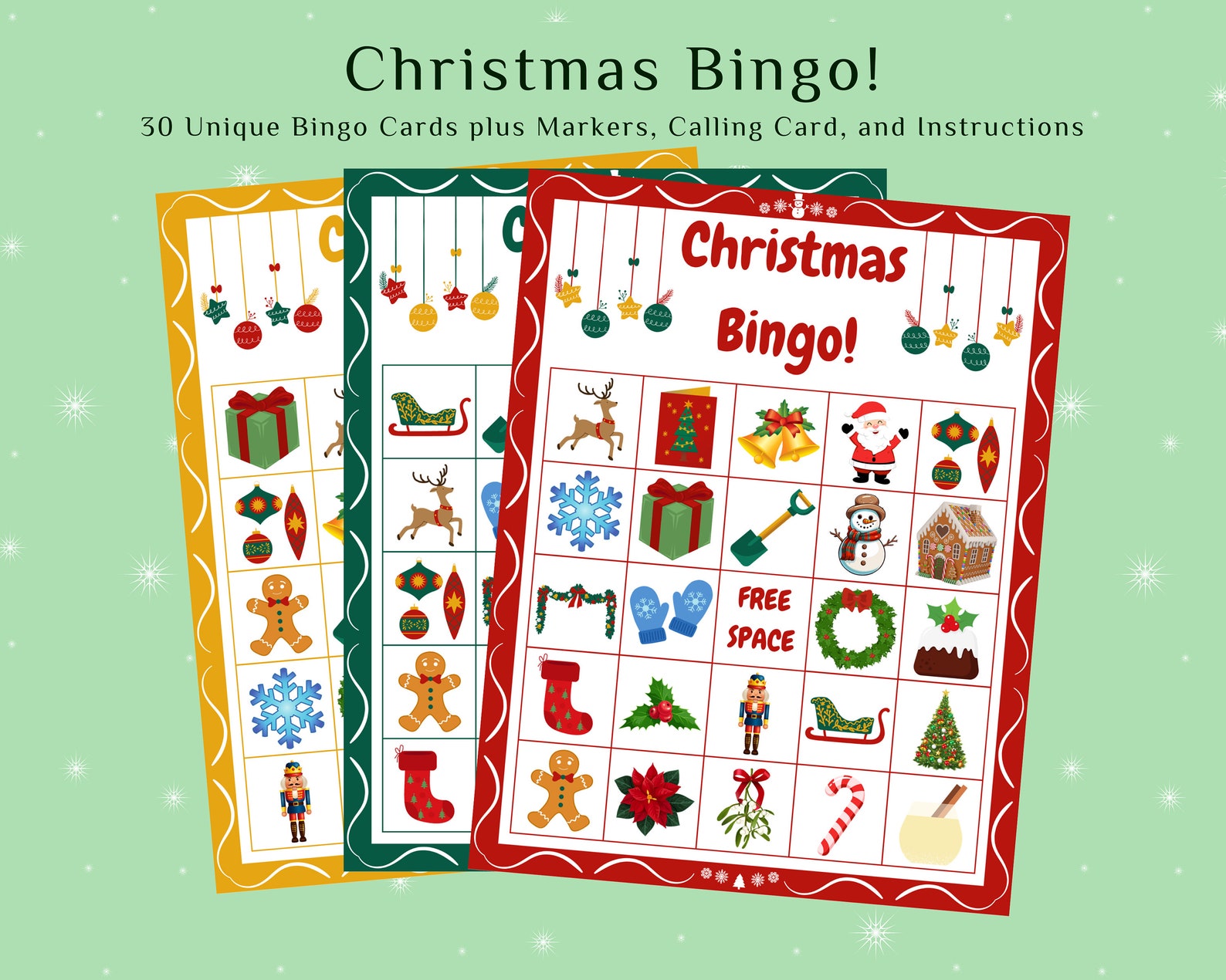 Christmas Bingo, 30 Printable Bingo Cards, Christmas Games for Family ...