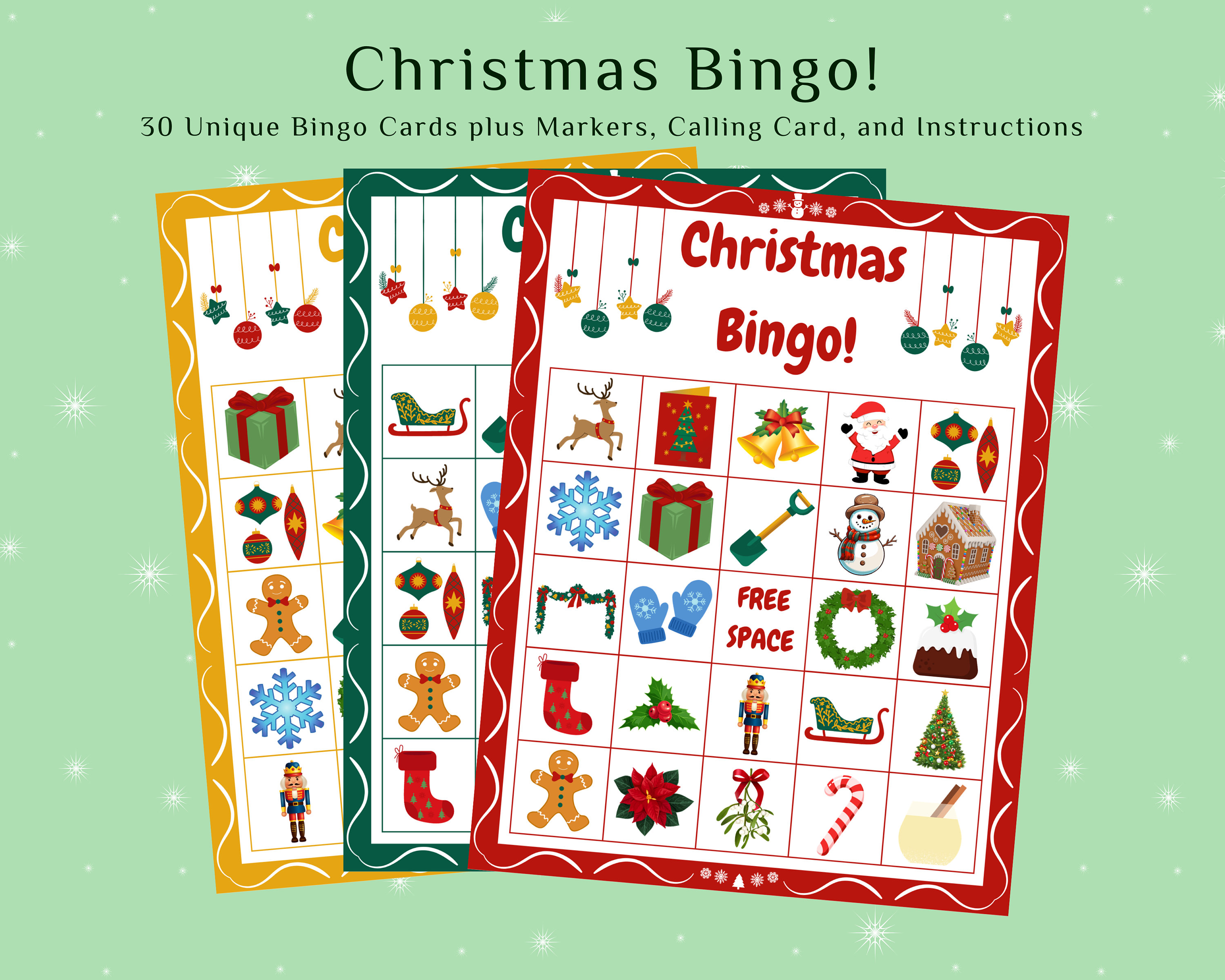 Christmas Bingo, 30 Printable Bingo Cards, Christmas Games for Family ...
