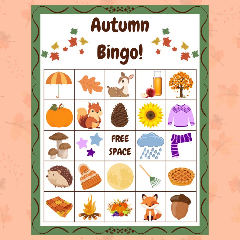 Autumn Bingo, Kids & Adults, Printable Bingo Game Cards (PDF) - Etsy