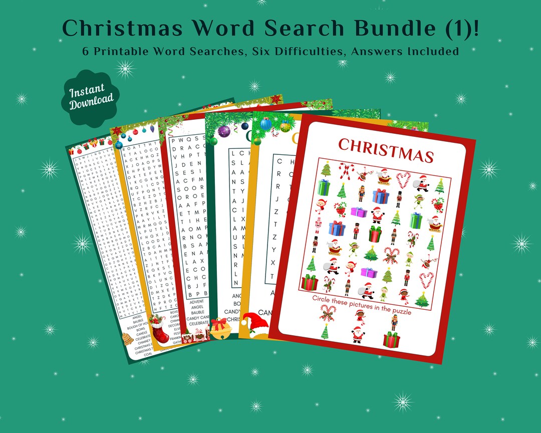 Christmas Word Search Bundle 1, Printable Digital Download for the ...