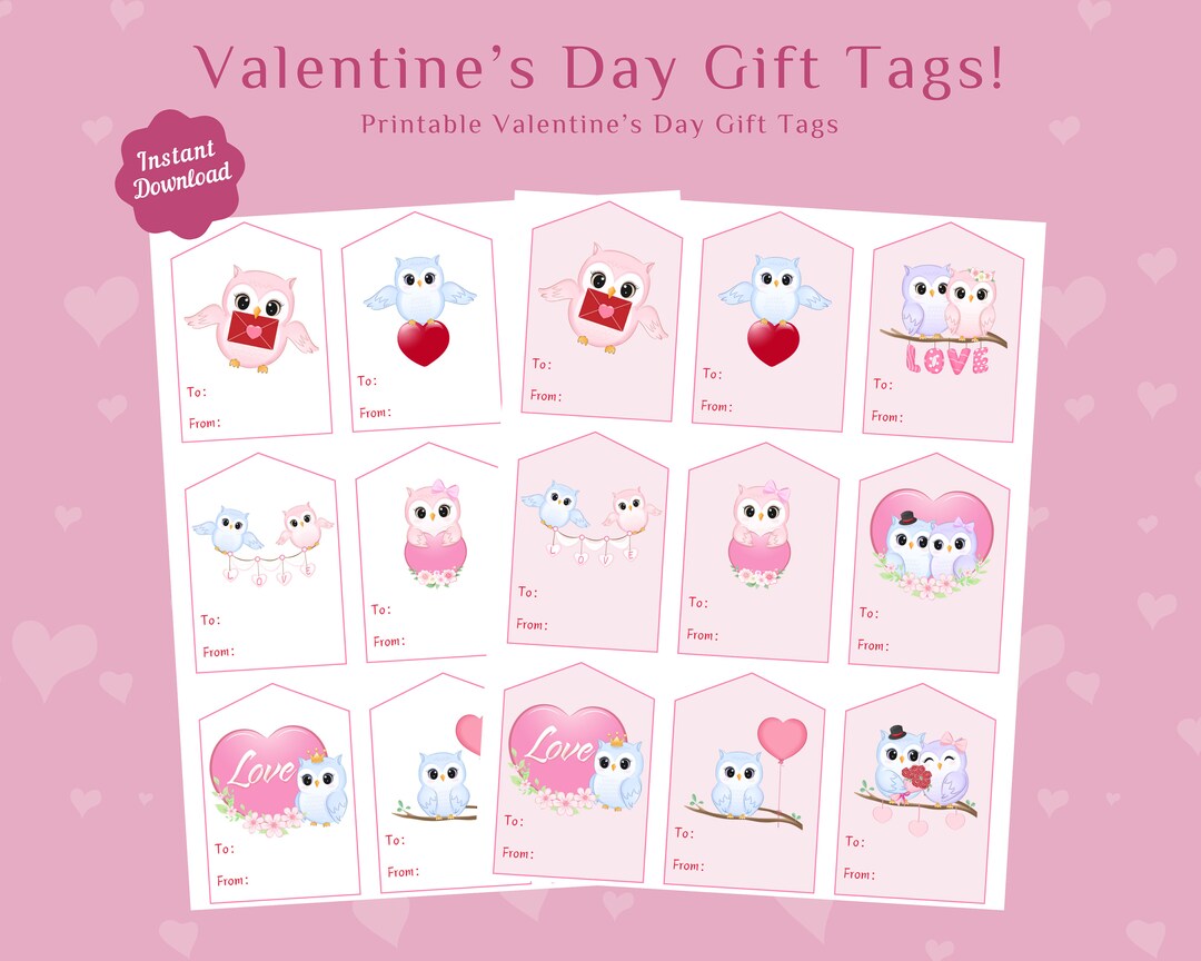 Valentine's Day Owl Gift Tags, Printable Classroom Gift (PDF Download ...