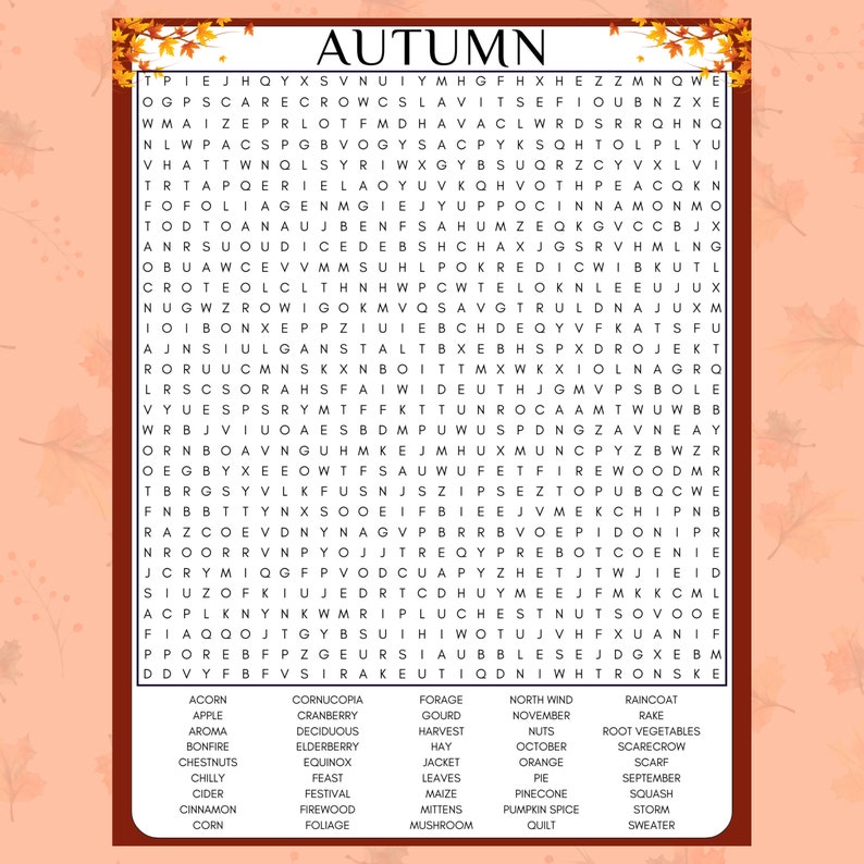Autumn Word Search Bundle, Printable Digital Download for Fall, Fall ...