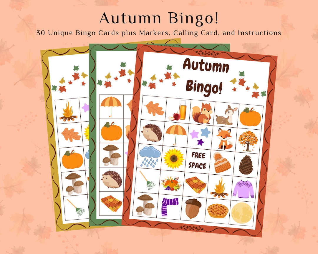 Autumn Bingo, Fall Bingo for Kids and Adults, Printable Bingo Cards ...