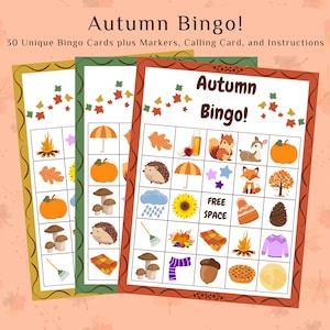 Autumn Bingo, Fall Bingo for Kids and Adults, Printable Bingo Cards ...