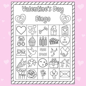 Valentine's Day Bingo Coloring Cards, 30 Unique Cards (digital Download ...
