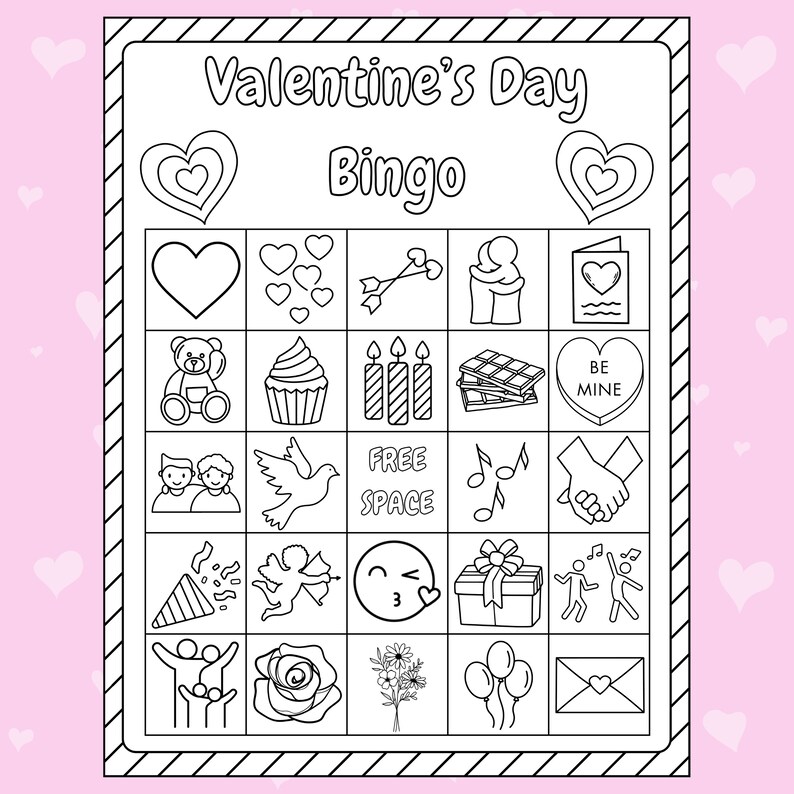 Valentine's Day Bingo Coloring Cards, 30 Unique Game Cards to Color ...