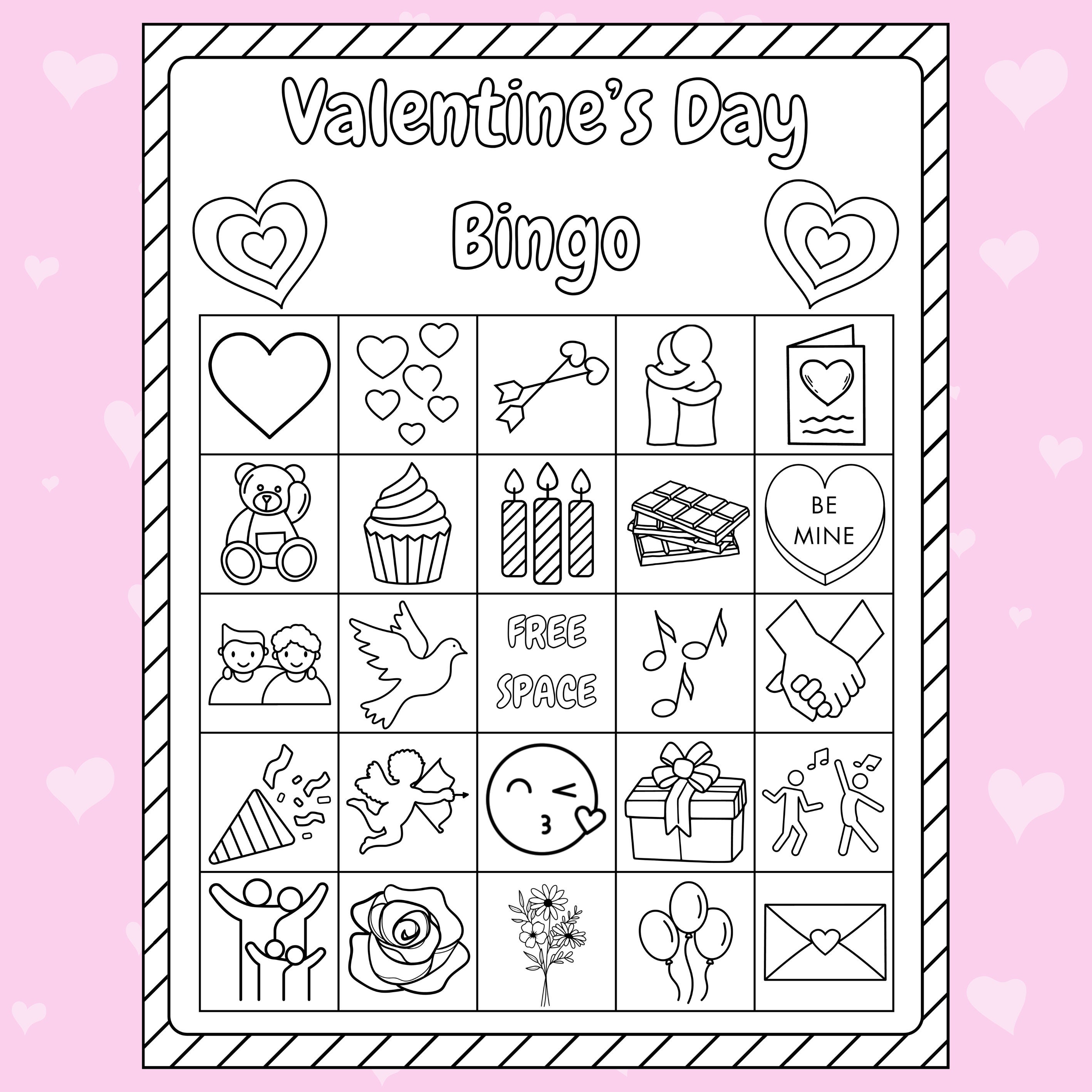 Valentine's Day Bingo Coloring Cards, 30 Unique Game Cards to Color ...
