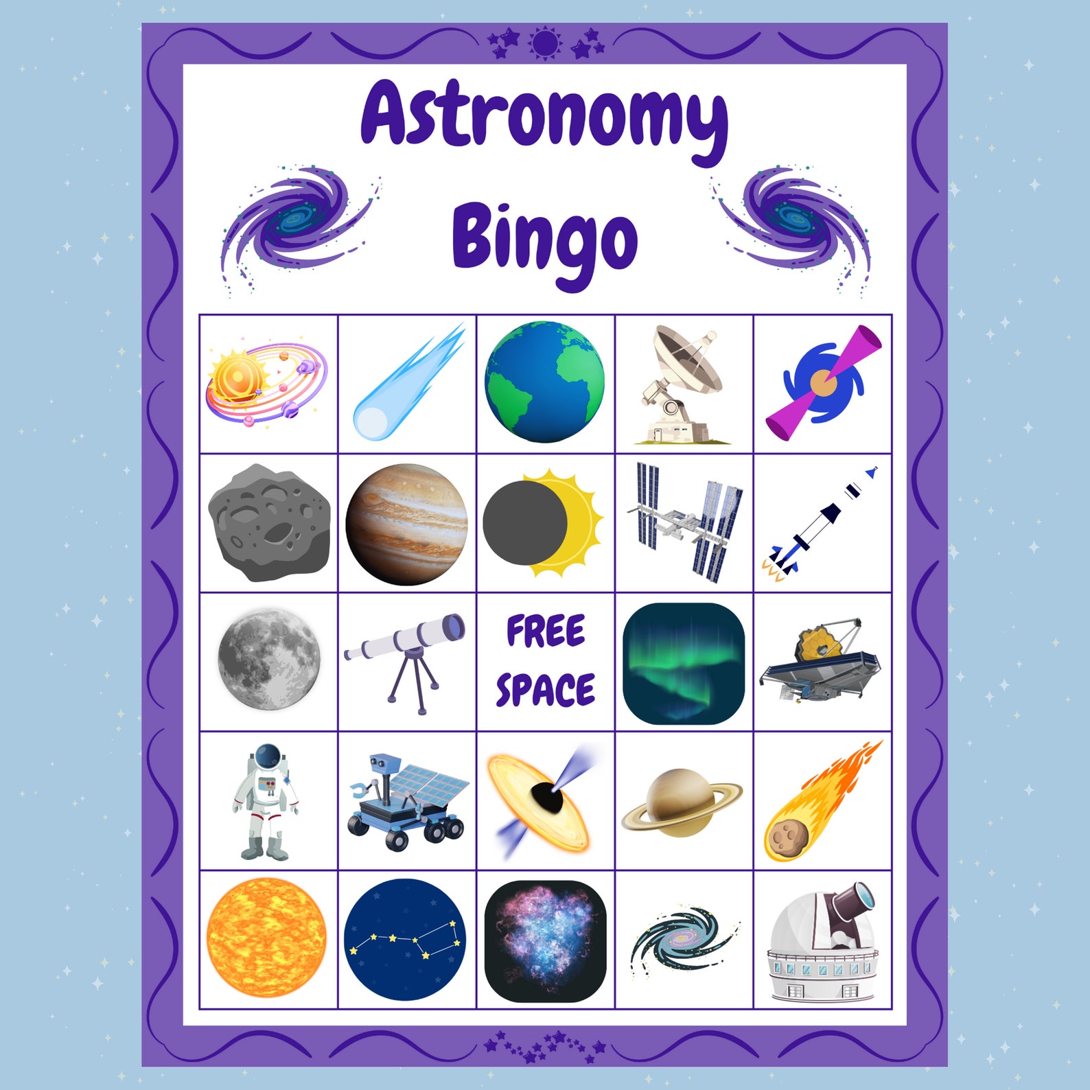 Astronomy Bingo Game, Outer Space Educational Bingo for Family, Friends ...