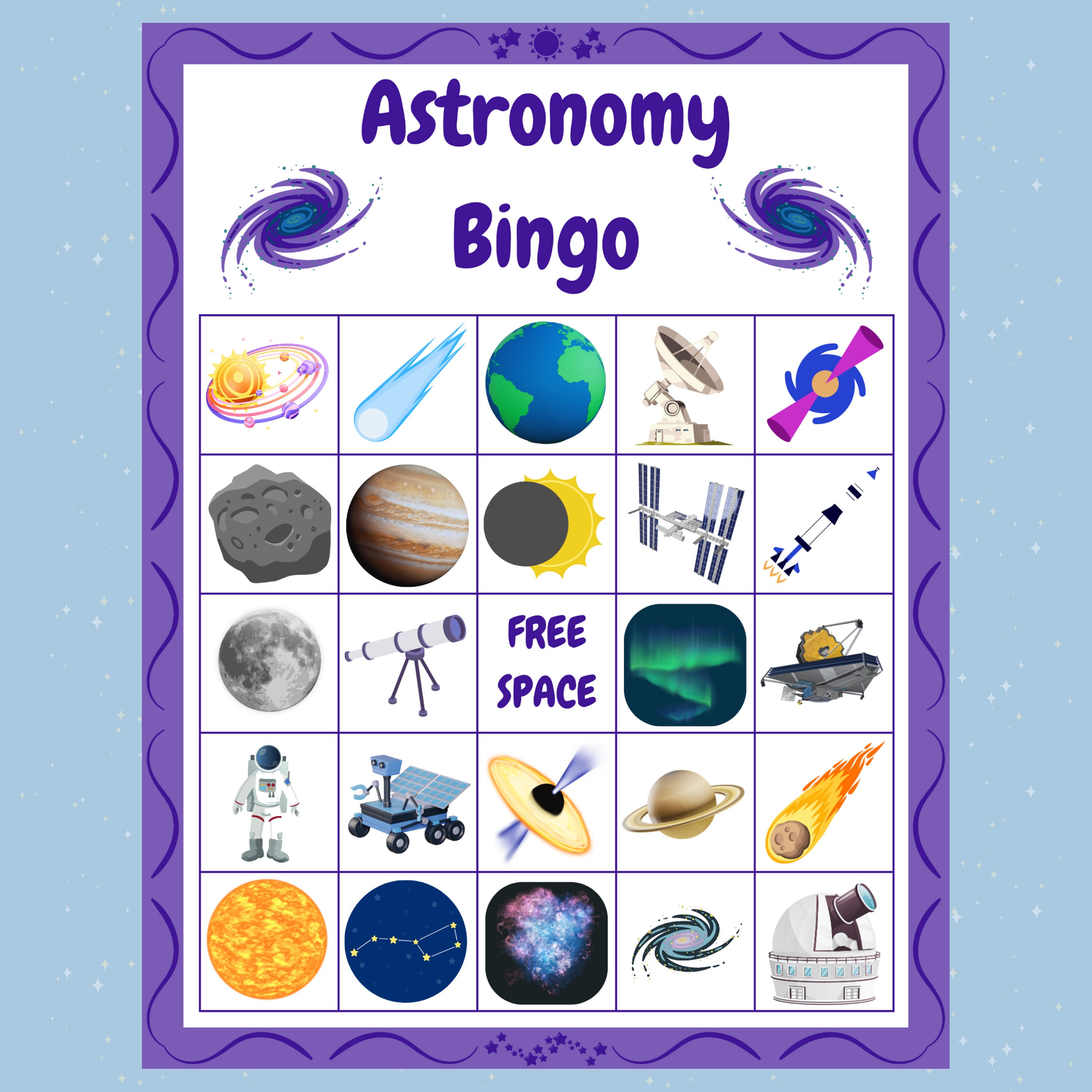 Astronomy Bingo Game, Outer Space Educational Bingo for Family, Friends ...