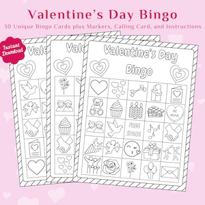 Valentine's Day Bingo Coloring Cards, 30 Unique Cards (digital Download ...