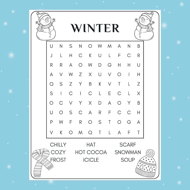 Winter Word Search Bundle, Black & White Printable Download, Winter ...